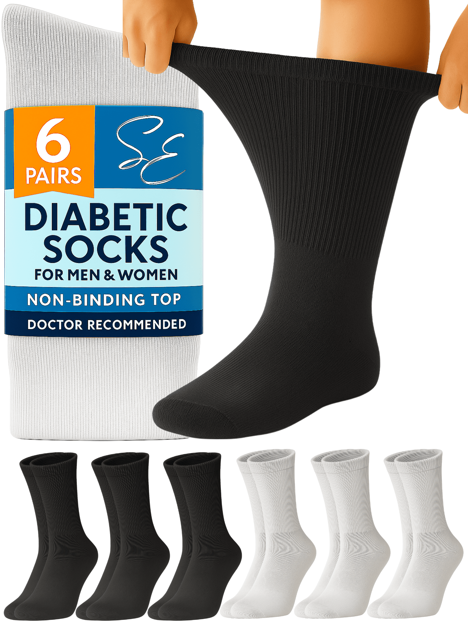 Special Essentials Women's Cotton Diabetic Crew Socks 9-11, 6 Pairs ...