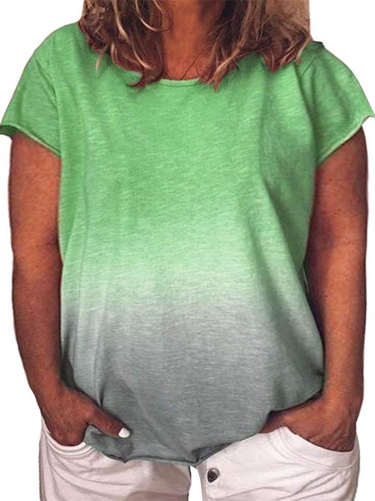 Special Gradient Color Print T-shirt Plus Size Women Summer Tops ...