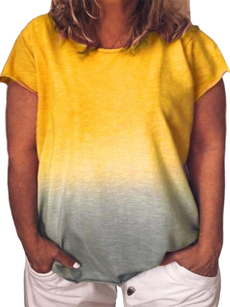 Special Gradient Color Print T-shirt Plus Size Women Summer Tops ...