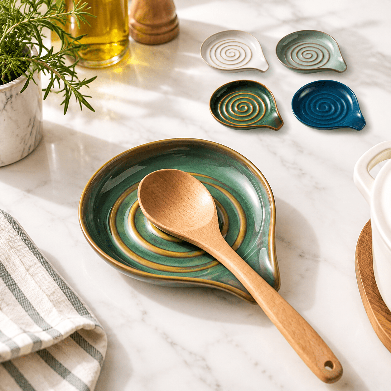 Special Green 1 Ceramic Spoon Rest 6.50 x 5.63 x 1.46 in Stove Top ...