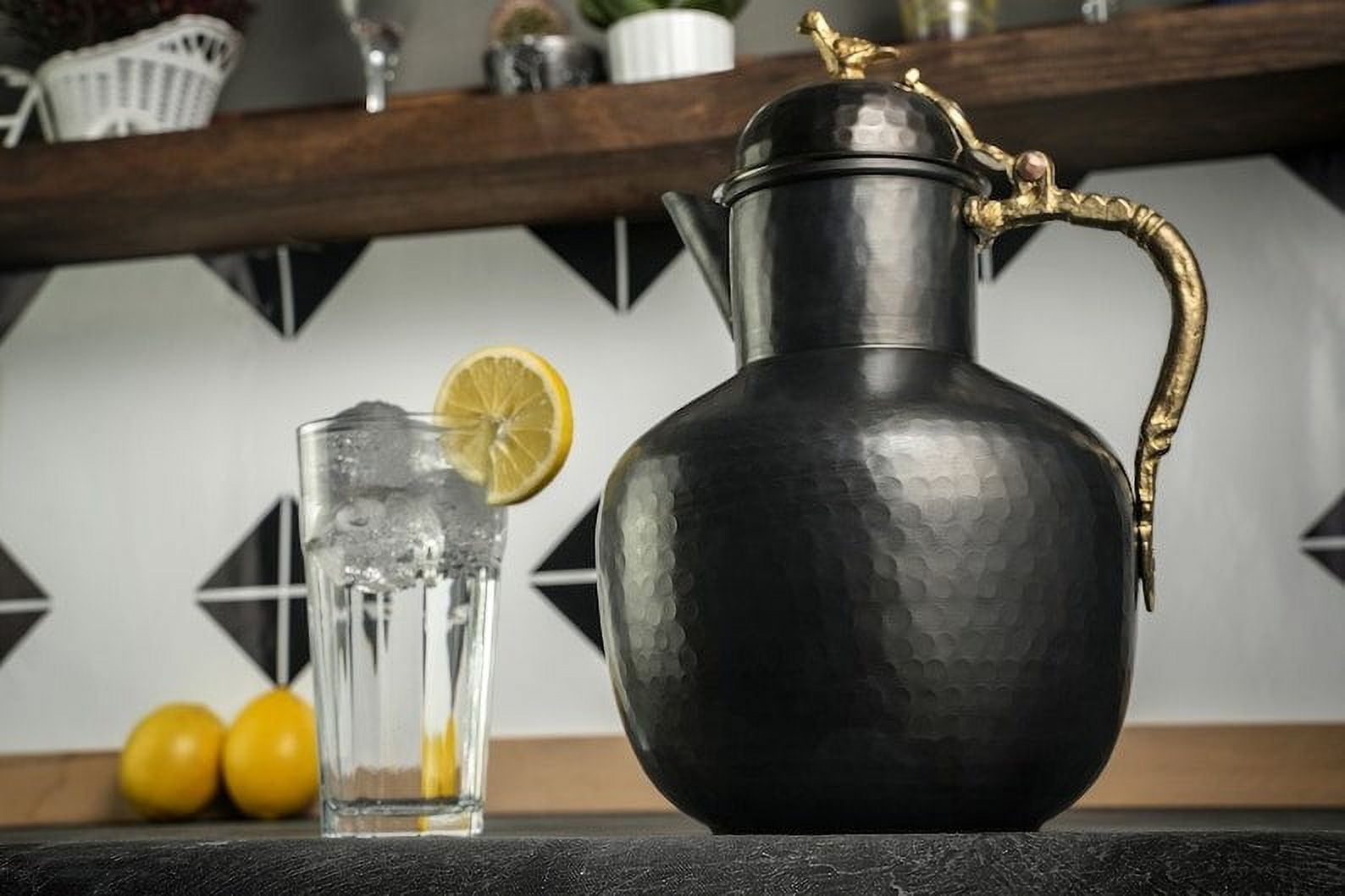 Handmade Heavy-Duty Solid Copper Pitcher – 2000ml Water & Beverage Jug ...