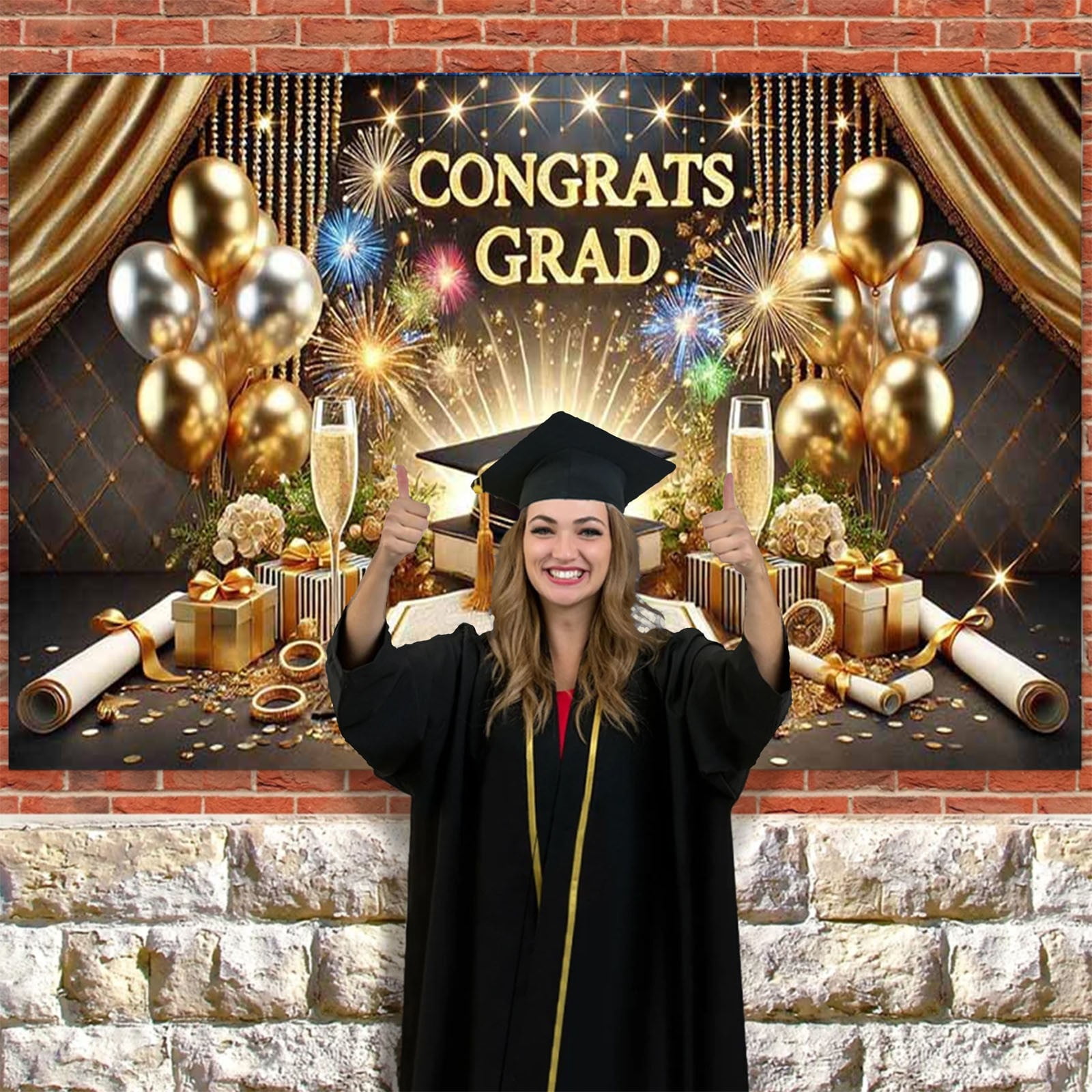 Special Offer! Graduation Backdrop Decorations, Congrats Grad Banner ...