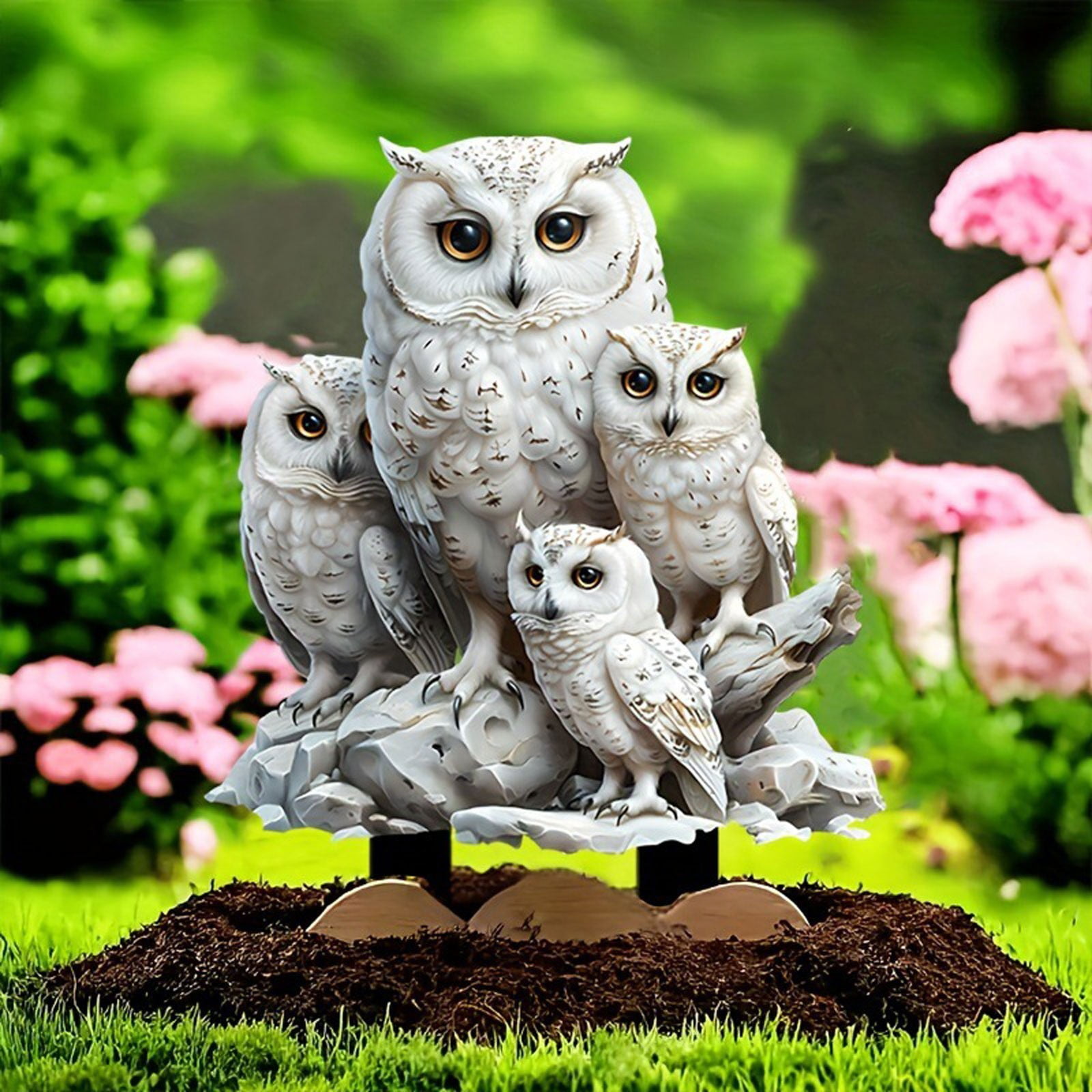 Special Offer! Ywbawe White Owls Decorative Ground Insert for Garden, Outdoor Pots, Unique Home ...