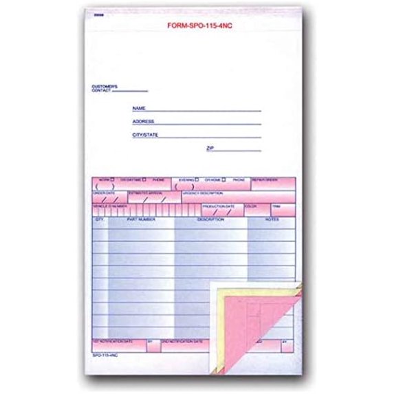 Special Parts Order Form (4-Part Carbonless) Blue and Red Ink (100 per ...