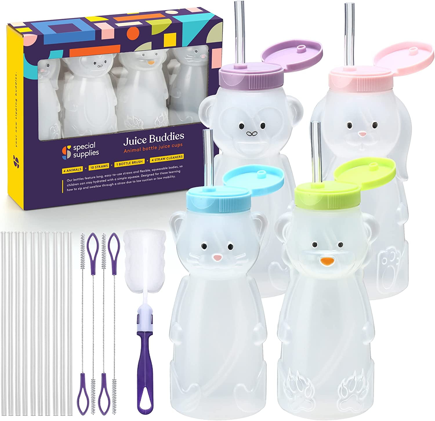 Special Supplies Honey bear straw cup Long Straws, 4-Pack Squeezable ...