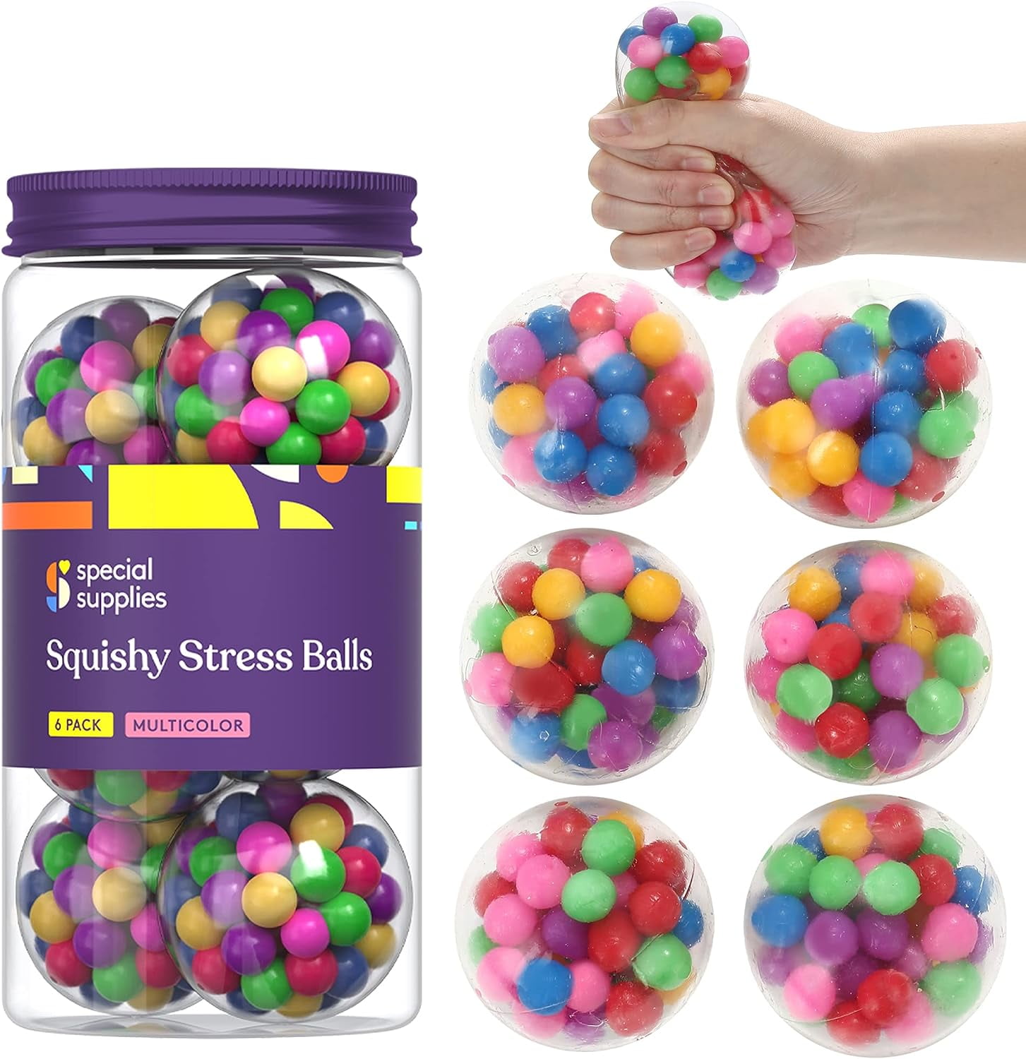 Special Supplies Squish Stress Ball (6-Pack) Squeeze, Color Sensory Toy ...