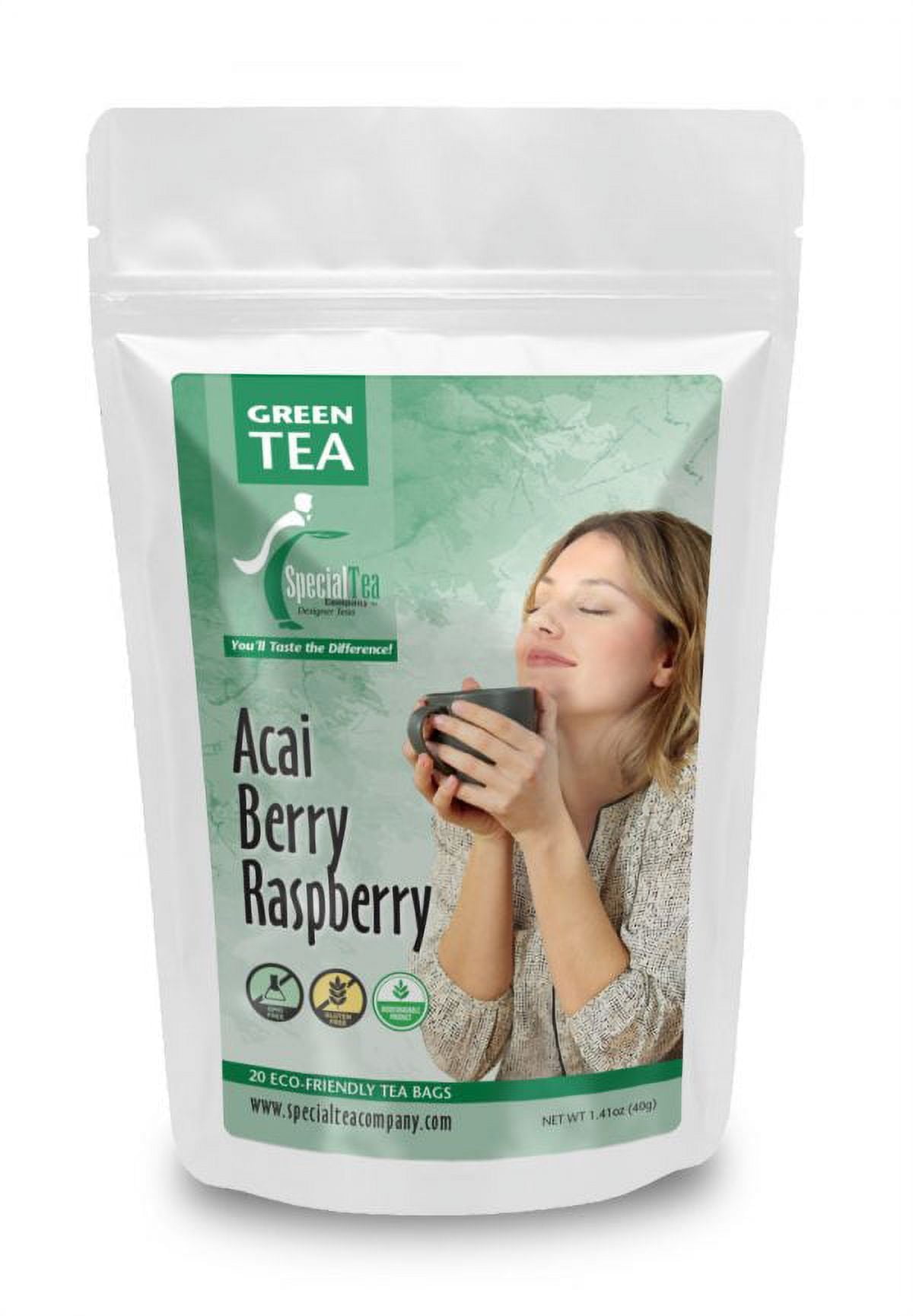 Special Tea Green Tea with Acai Berry and Raspberry Flavor, 20 Tea Bags ...