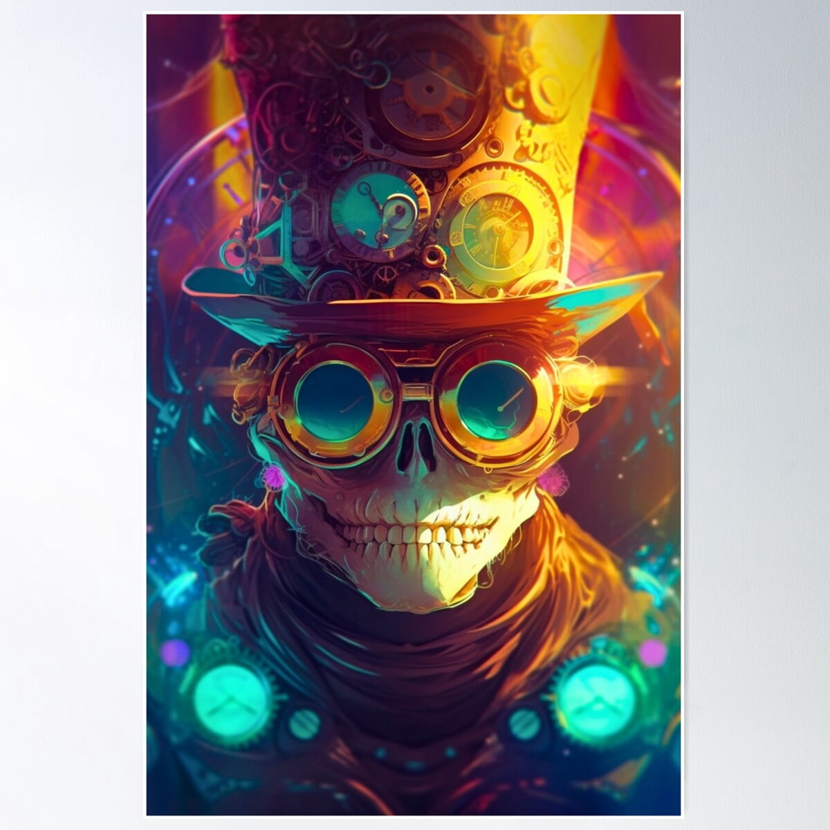 Special Whimsical Psychedelic Skull Madhatter Skeleton Art Graphic ...