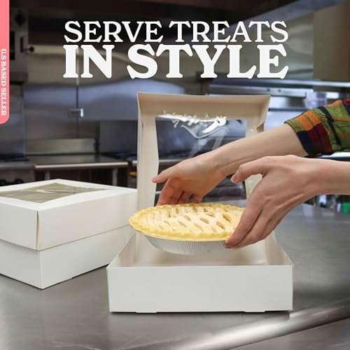 SpecialT Easy Popup Pie Boxes with Window 10x10x2.5 Inch White Bakery ...