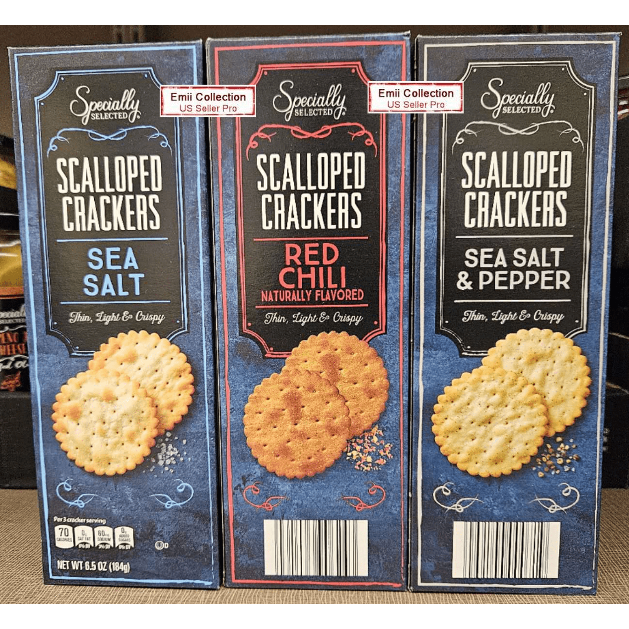 Specially Selected Scalloped Crackers Red Chili, Sea Salt & Pepper, Sea ...