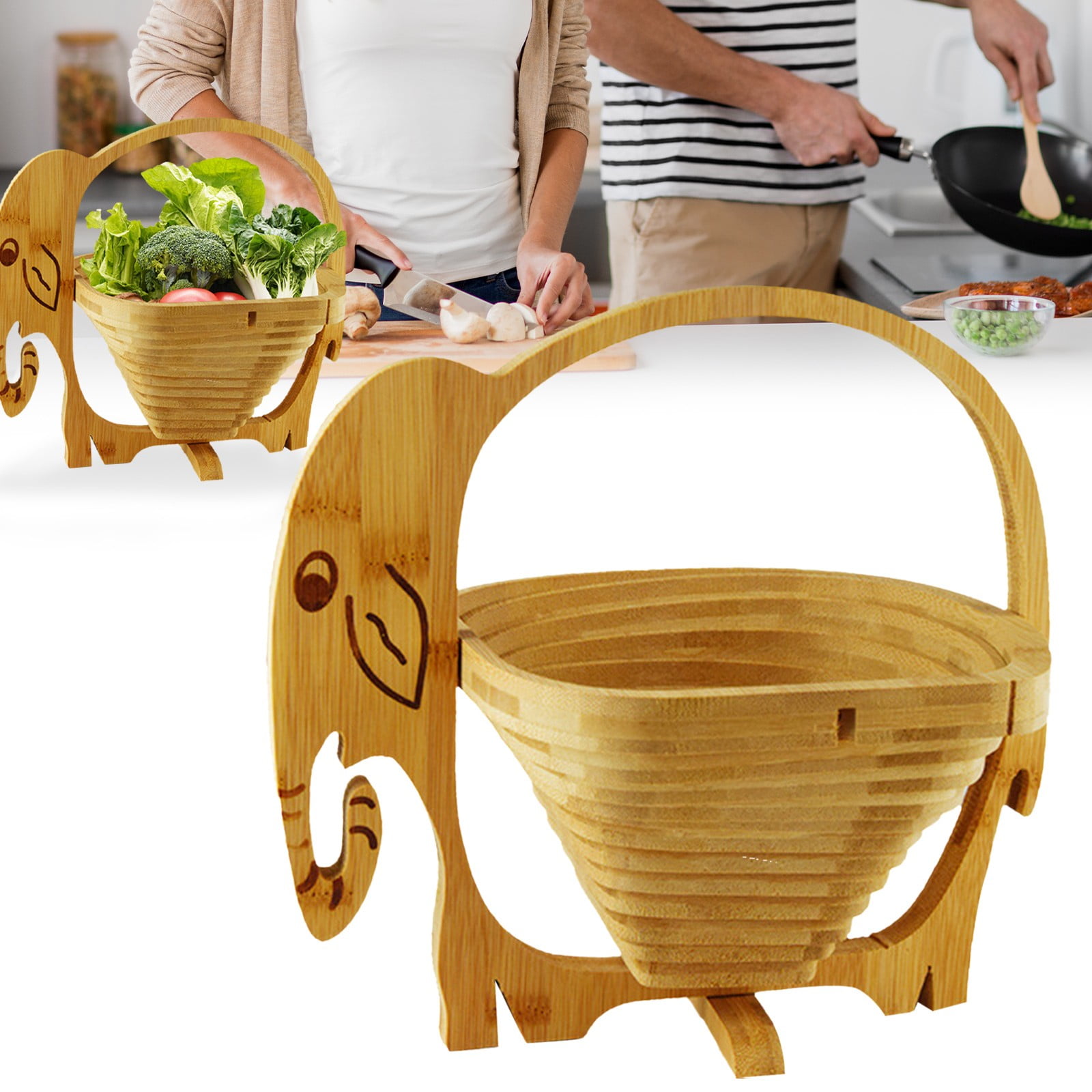Specialoffer！ The Shape Elegant Folding Wooden Fruit Basket Woven Hand ...