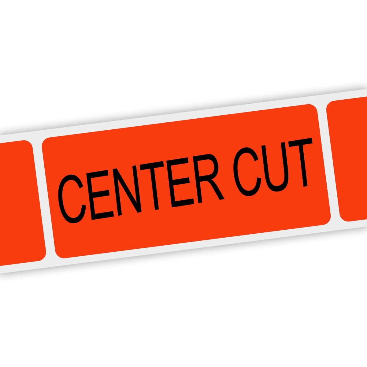 Specialty Printing Center Cut Grabber Label Dayglo Red with Black Print ...