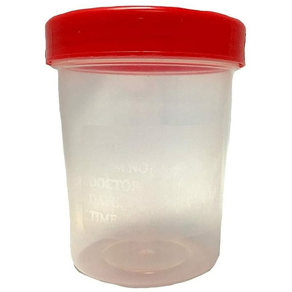 Specimen Containers, 120 mL, No Label, Non-Sterile, Cap Color: Red (Qty ...