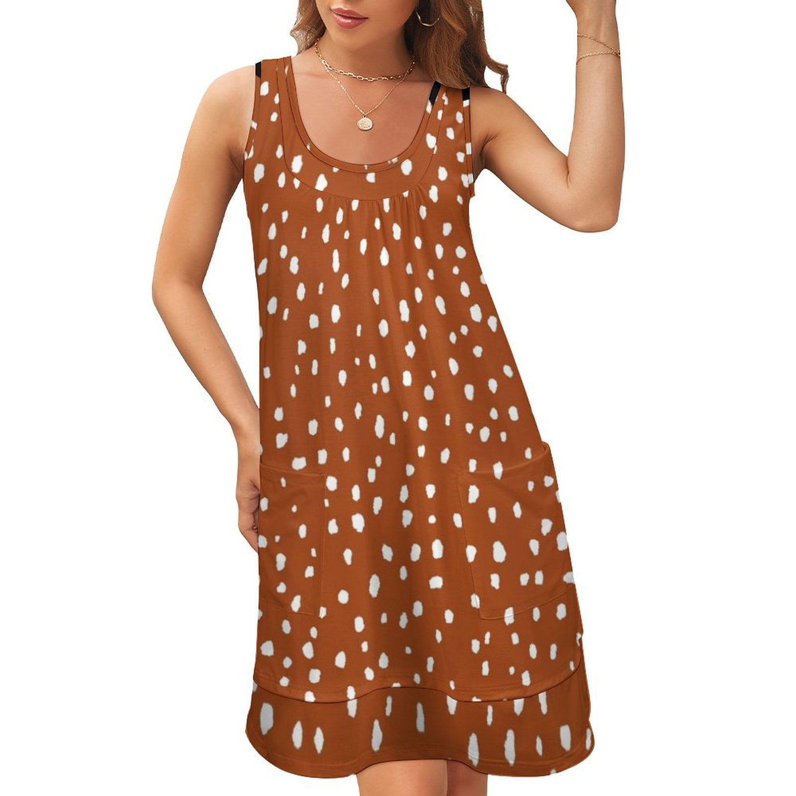 Speckle Polka Dot Dalmatian Pattern (white/burnt orange) Sleeveless U ...