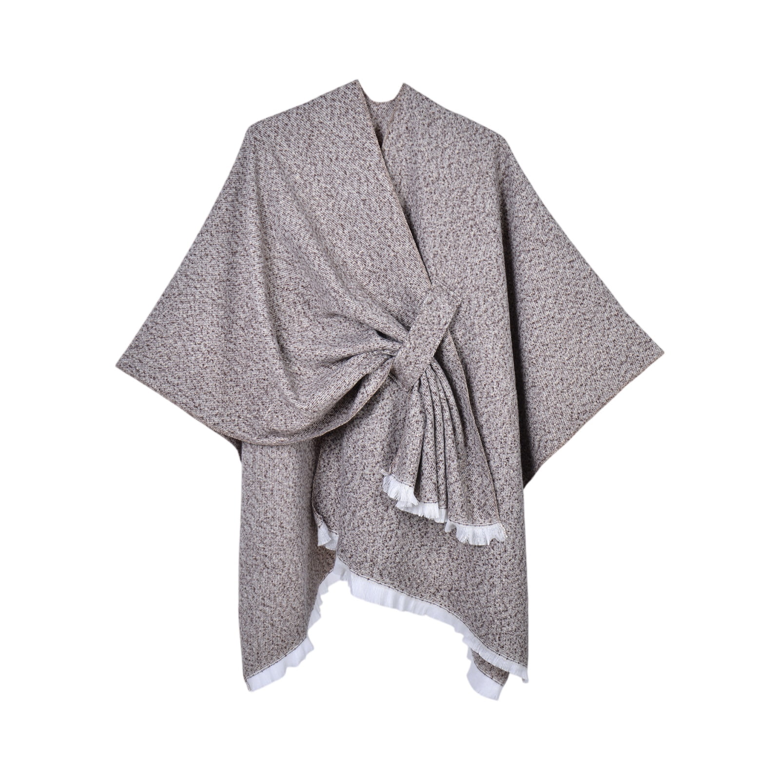 Speckled Patchwork Shawl Block Pattern Fringed Edge Knot-Tie Closure ...