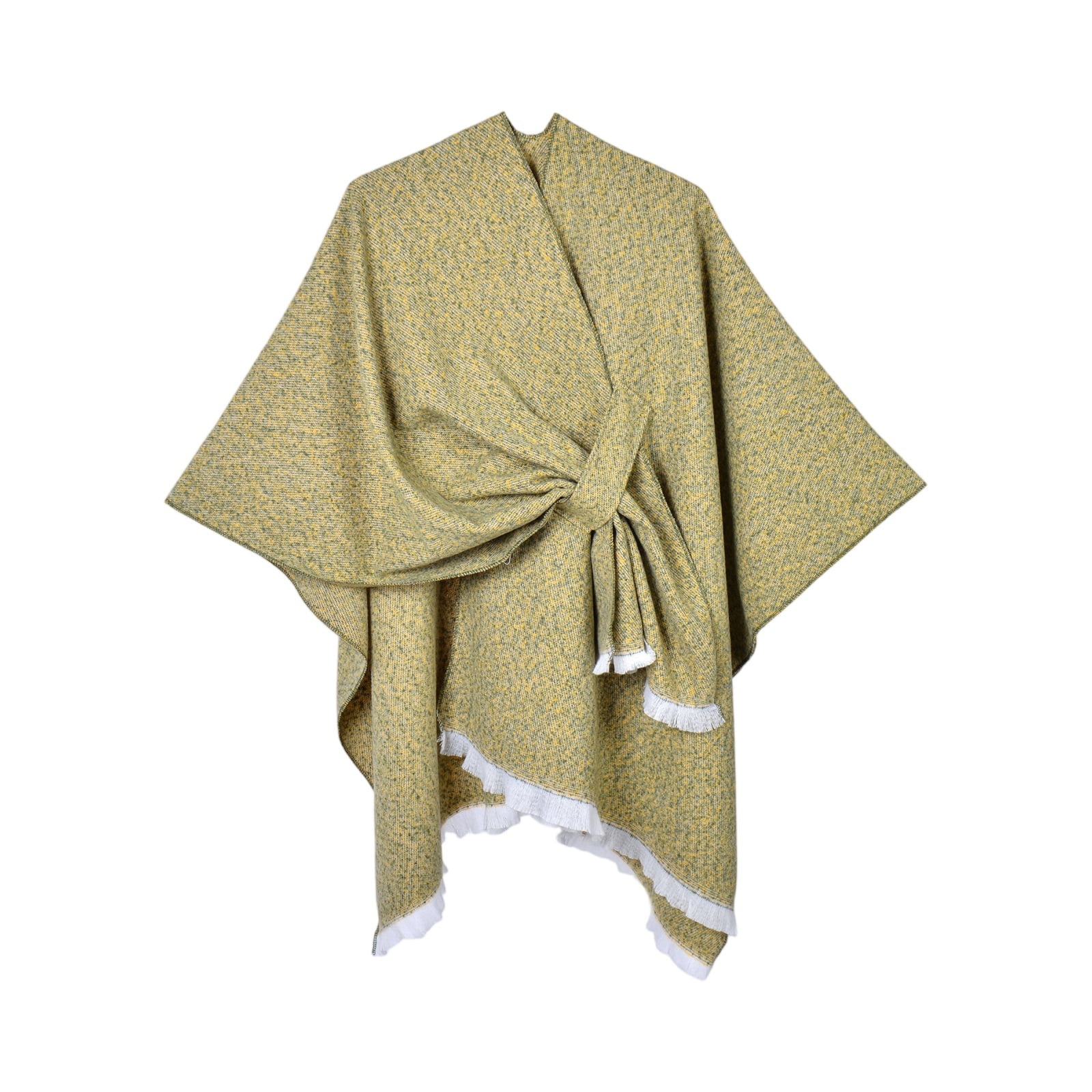 Speckled Patchwork Shawl Block Pattern Fringed Edge Knot-Tie Closure ...