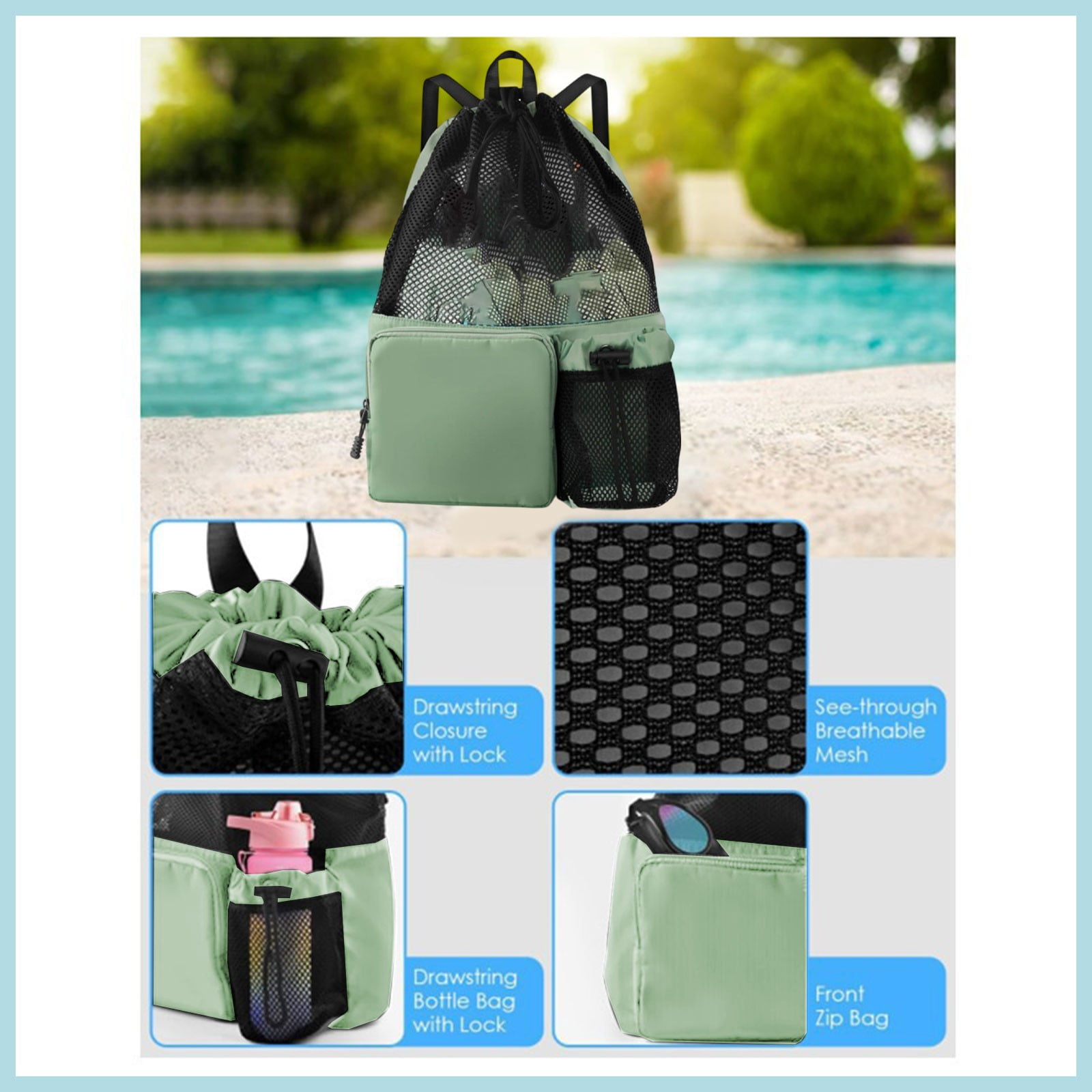 Specollect Clearance 1 Pcs Swim Bag Mesh Drawstring Backpack with Wet ...