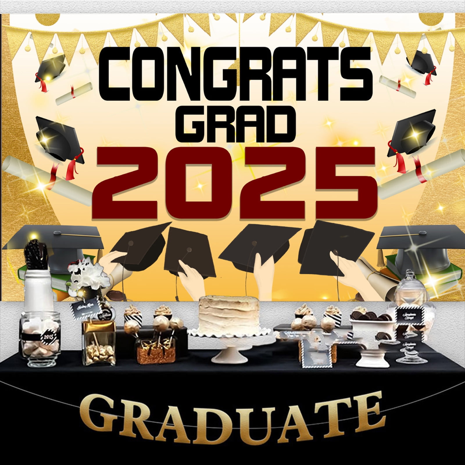 Specollect Clearance 4Pcs Congrats Grad Backdrop Banner Graduation ...