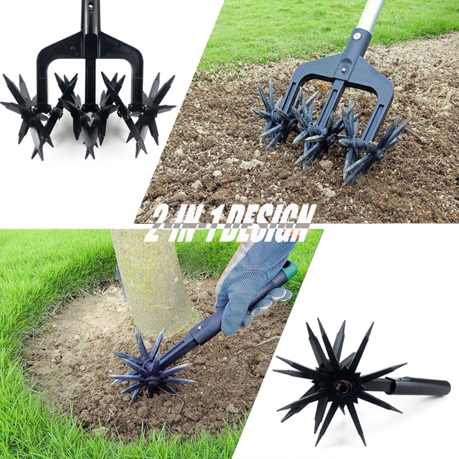 Specollect Gardening Detachable Rotary Cultivator Garden Rotary Tiller Stainless Poles Hand ...