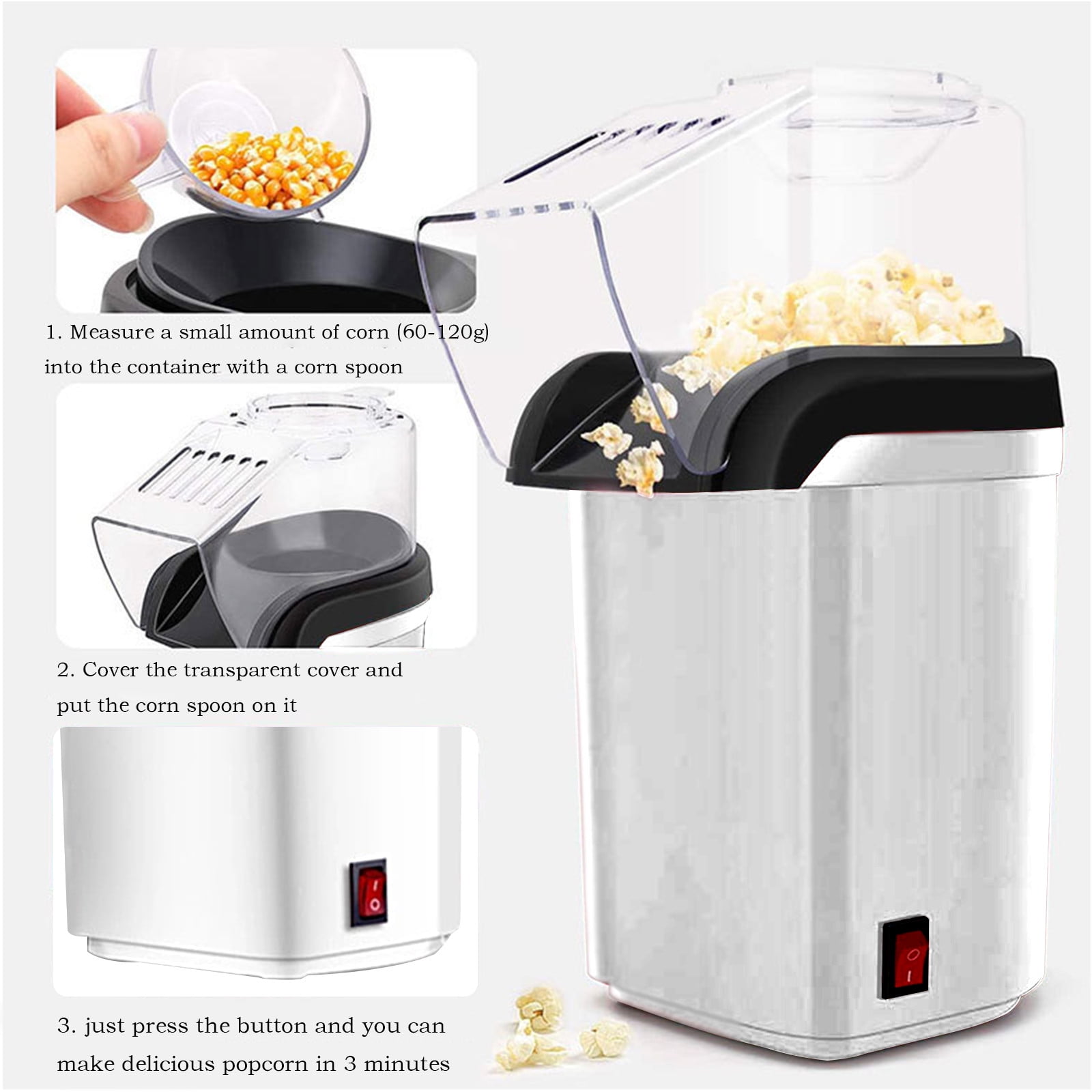 Specollect Hot Air Popcorn Popper with Measuring Cup, Electric Popcorn ...