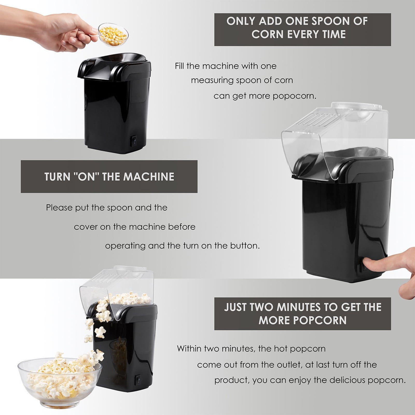 Specollect Hot Air Popcorn Popper with Measuring Cup, Electric Popcorn ...