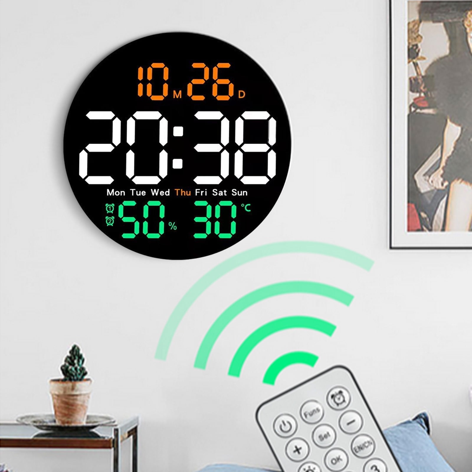Aooww Large Digital Wall Clock with Remote Control, Dual Alarm with ...