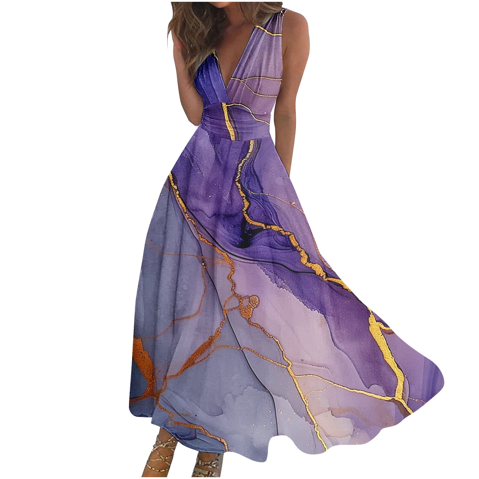 Specollect Women's Versatile Summer 2024 Sleeveless Print V-Neck ...