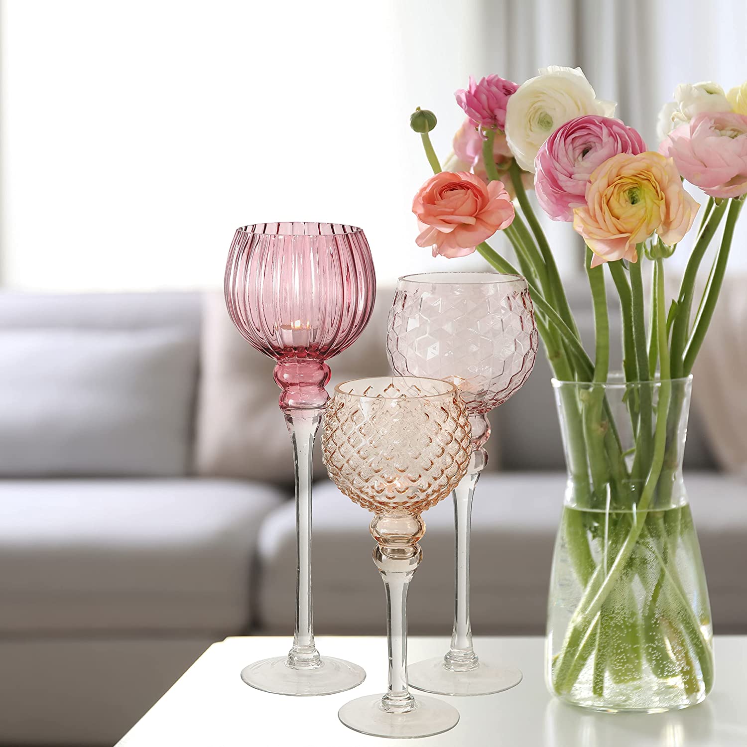 Spectacular Cape Cod Long Stem Candle Holders, Set of 3, , Peach and ...