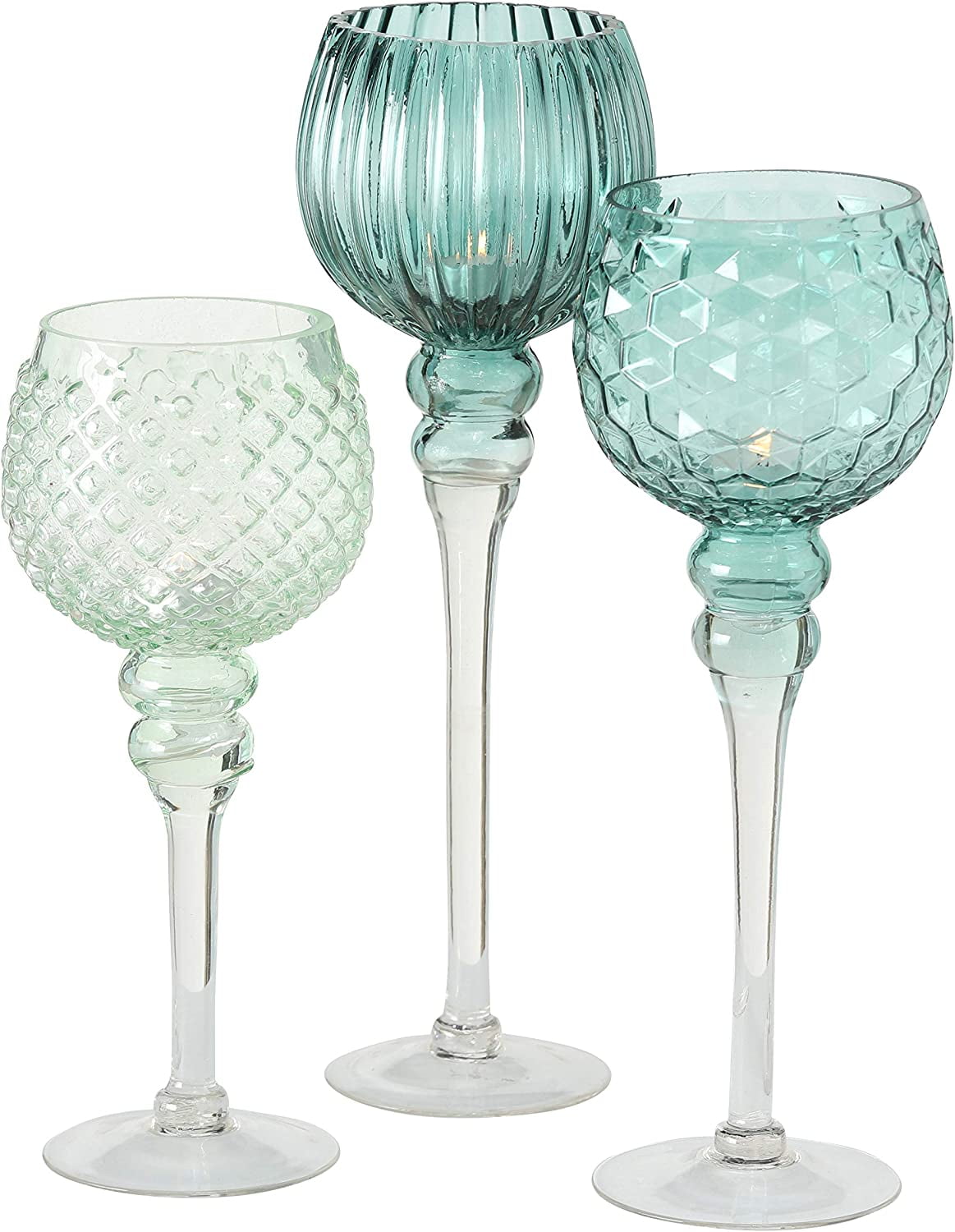 Spectacular Cape Cod Long Stem Candle Holders, Set of 3, Shades of Sky ...