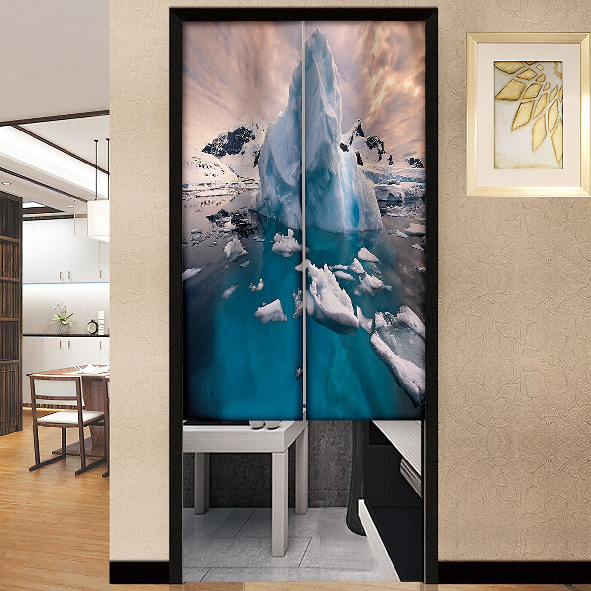 Spectacular Sea Blue Icebergs Door Curtain Art Landscape Dust Proof Kitchen Bedroom Cover with ...