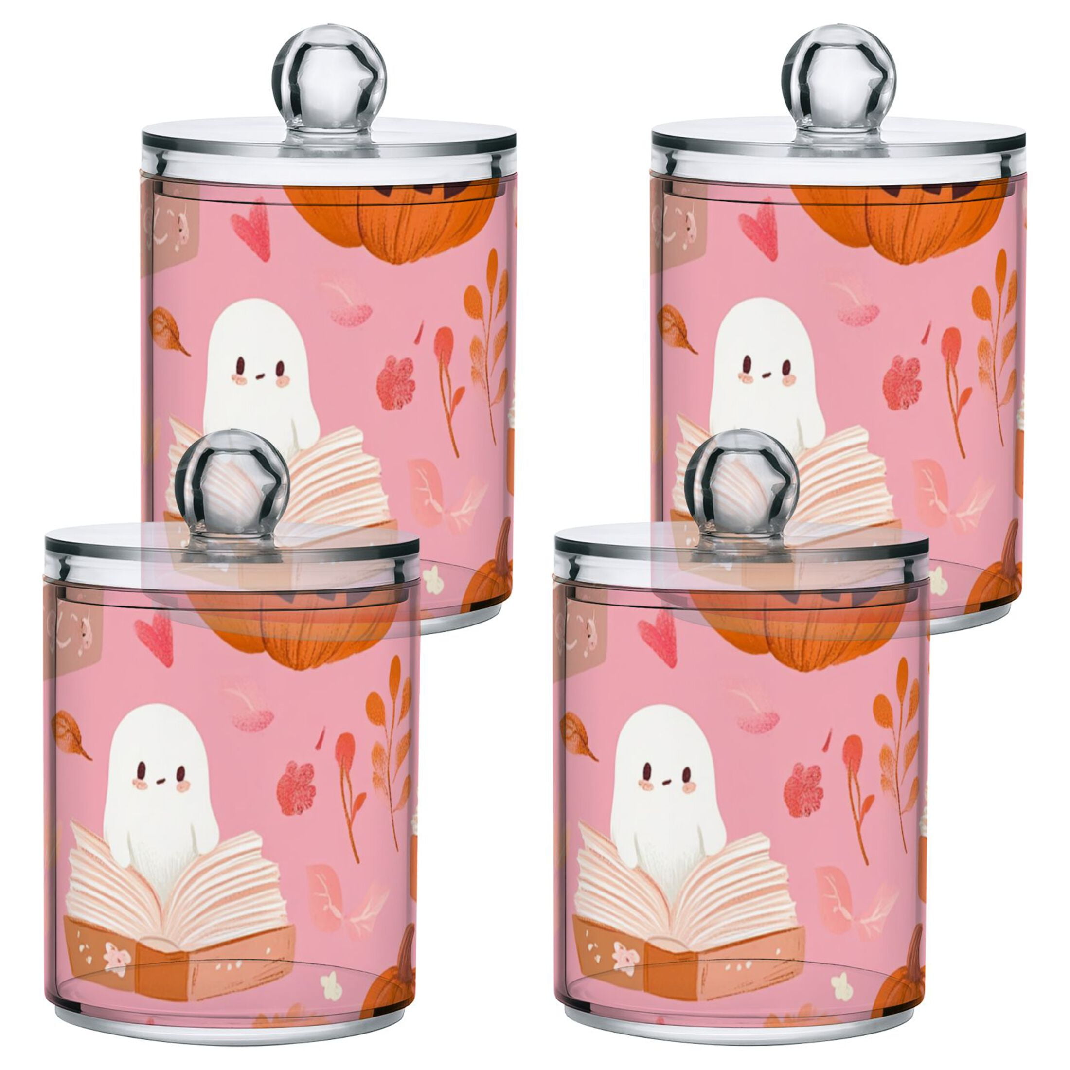 Specters Reading Books Pumpkins Halloween Translucent Plastic Cans ...