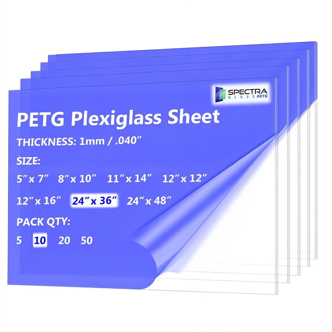 Spectra Glass 10-Pack 24” x 36” (.040” Thick) Clear PETG Plexiglass ...