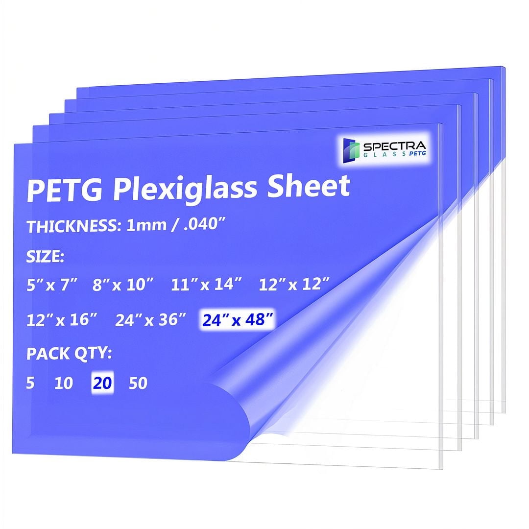 Spectra Glass 20-Pack 24” x 48” (.040” Thick) Clear PETG Plexiglass ...