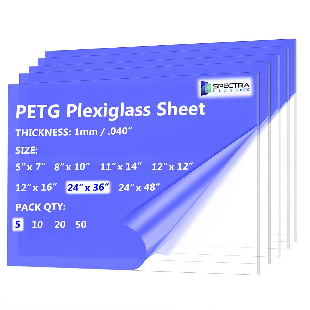 Spectra Glass 5-Pack 24” x 36” (.040” Thick) Clear PETG Plexiglass ...