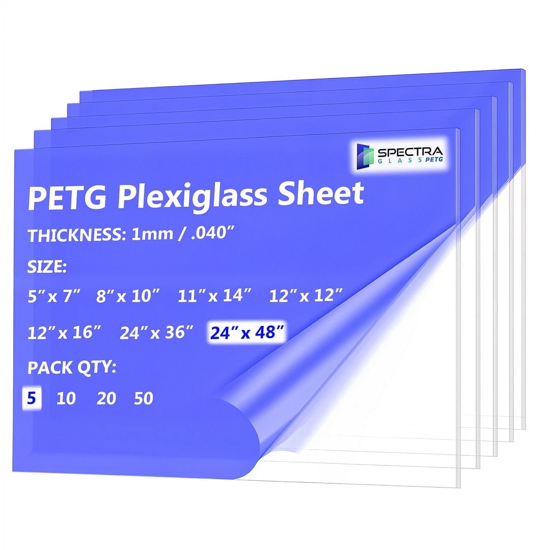 Spectra Glass 5-Pack 24” x 48” (.040” Thick) Clear PETG Plexiglass ...
