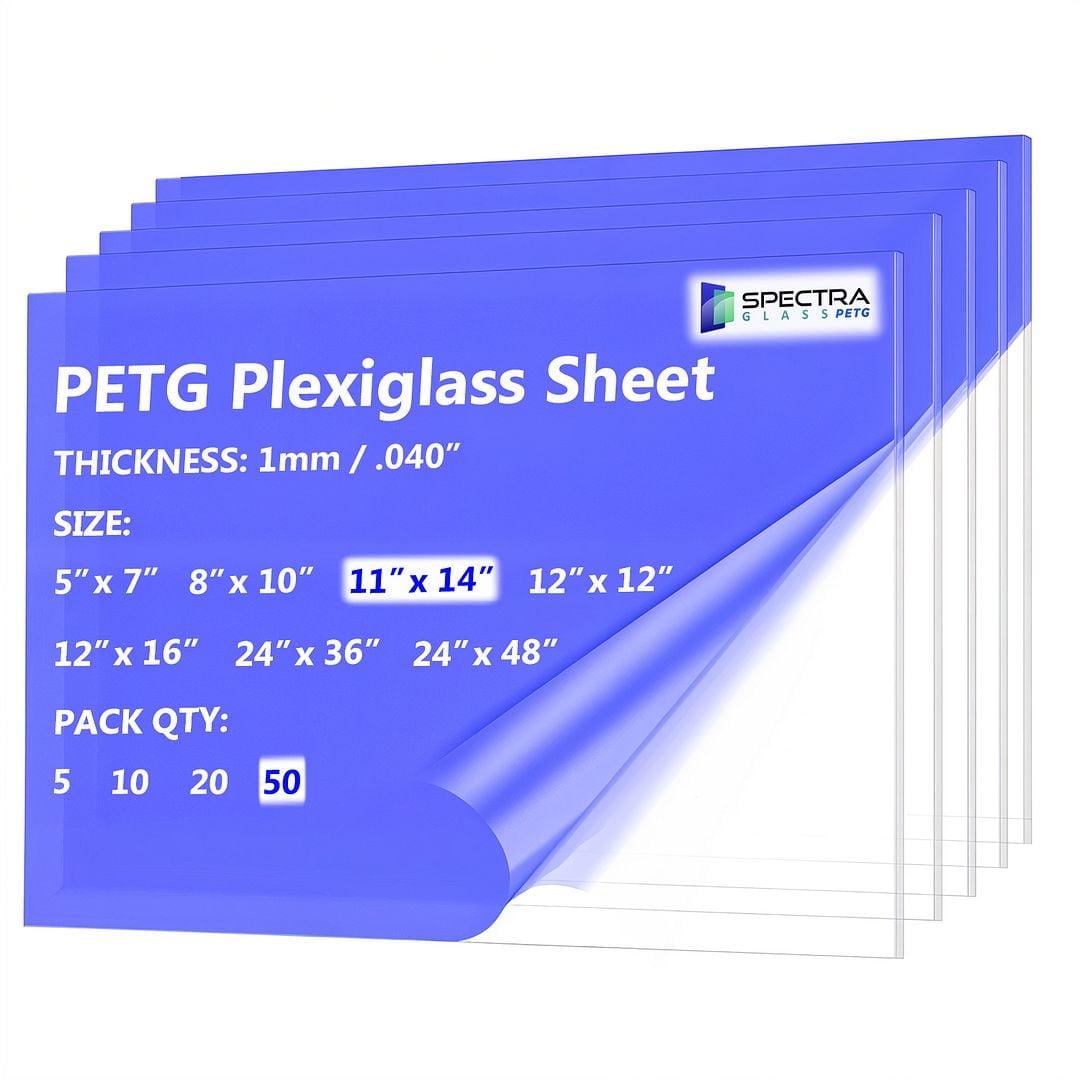 Spectra Glass 50-Pack 11” x 14” (.040” Thick) Clear PETG Plexiglass ...
