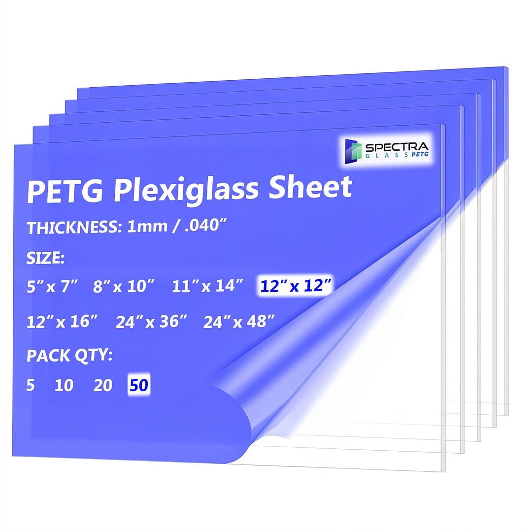 Spectra Glass 50-Pack 12” x 12” (.040” Thick) Clear PETG Plexiglass ...