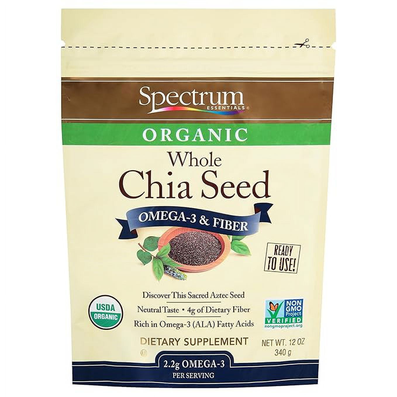 Spectrum Essentials Organic Chia Seed, Omega-3 & Fiber, 12 Oz - Walmart.com