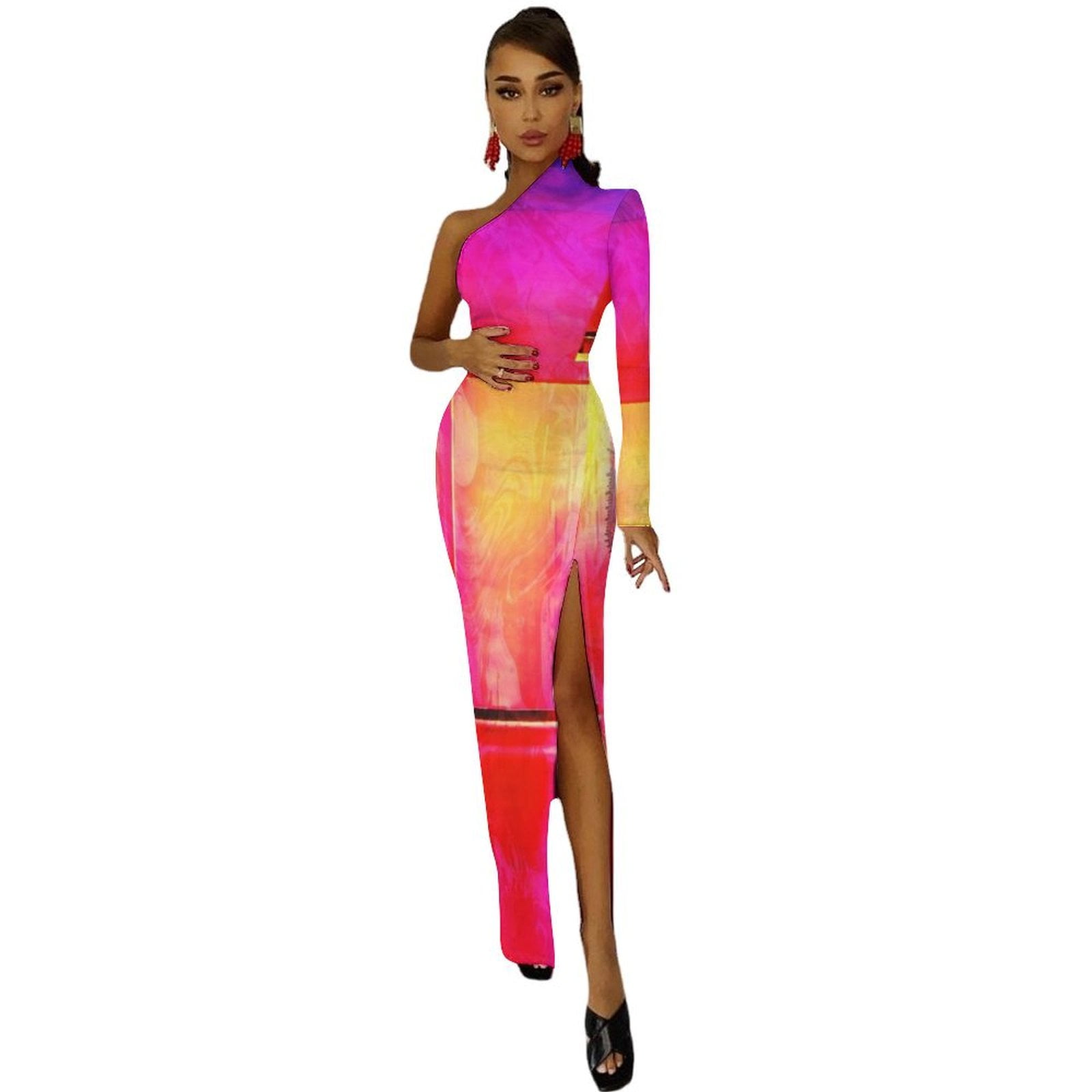 Spectrum Half Dleeve Split Dress Evening dresses Women"s summer suit ...