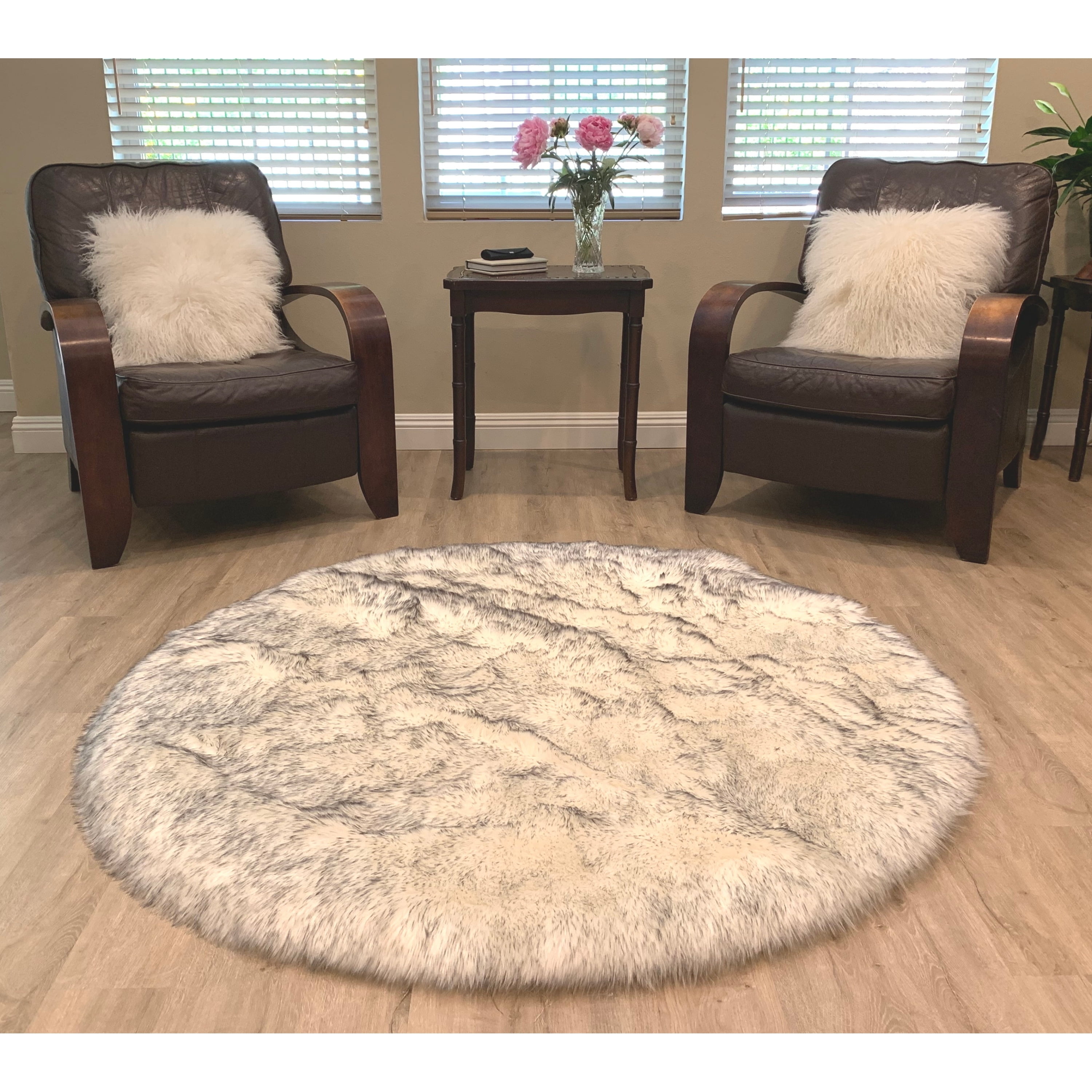 Spectrum Rugs Legacy Home Faux Sheepskin Round Shag Area Rug Grey Mist ...