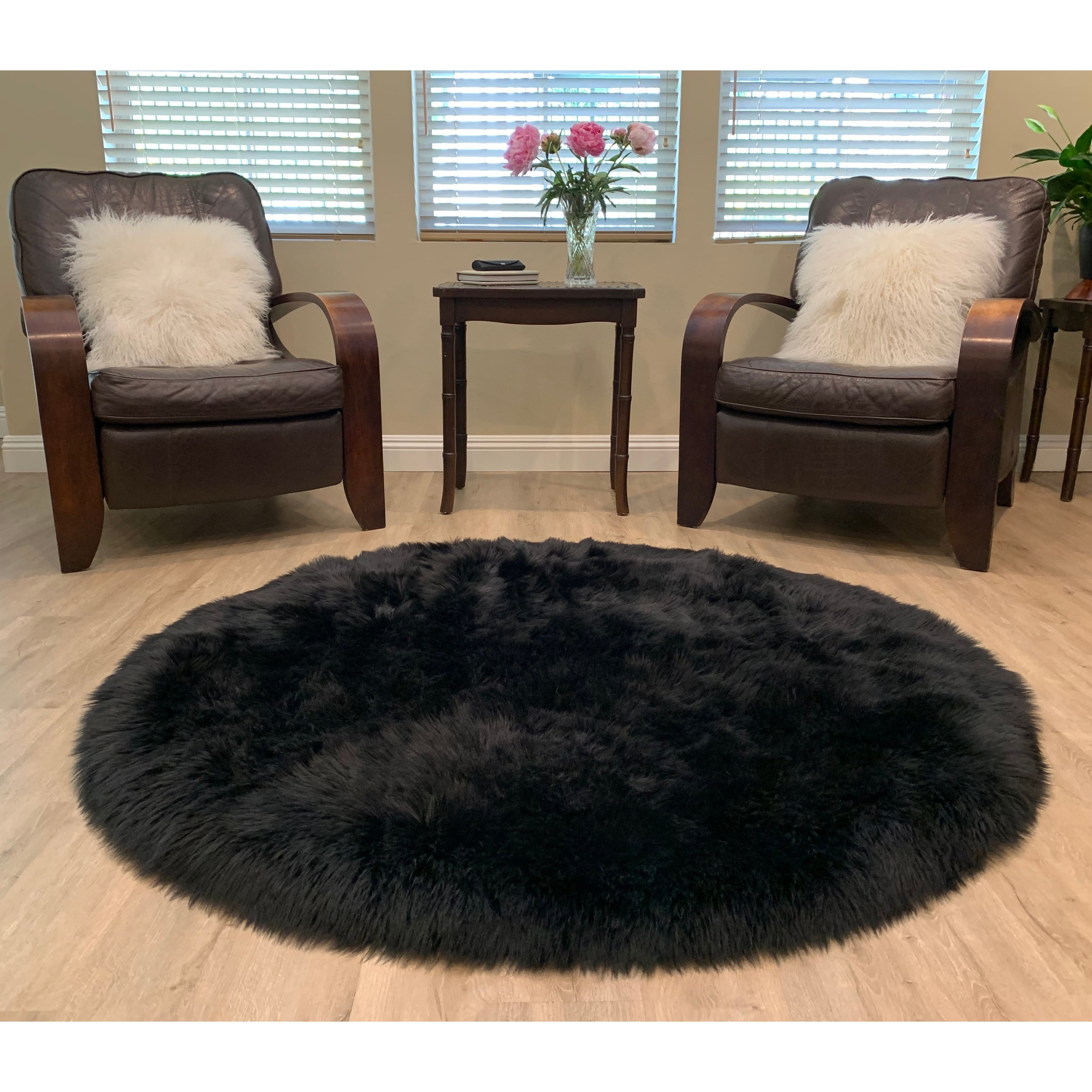Spectrum Rugs Legacy Home Faux Sheepskin Round Shag Area Rug Onyx 4' X ...
