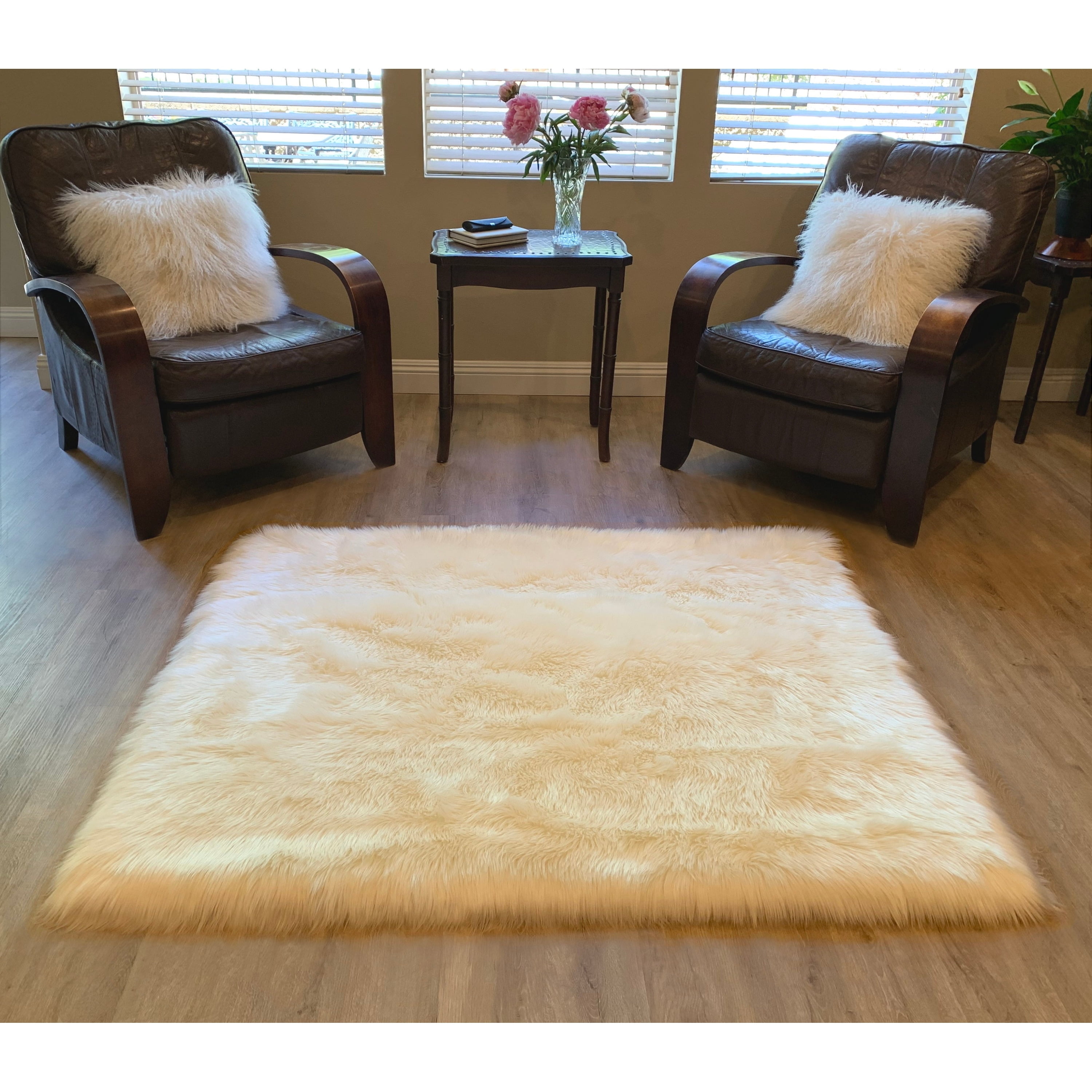 Spectrum Rugs Legacy Home Faux Sheepskin Square Shag Area Rug Champagne ...