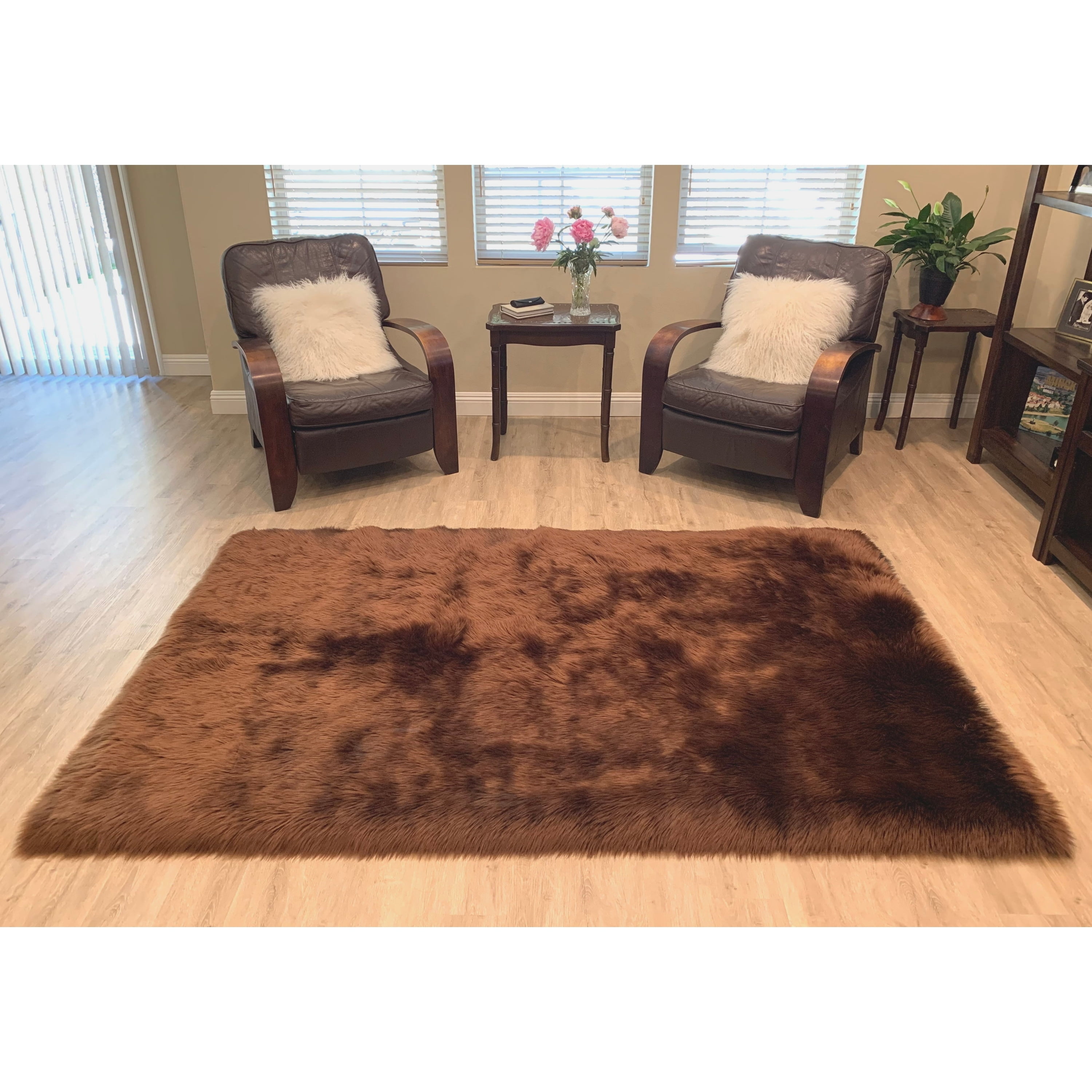 Spectrum Rugs Legacy Home Faux Sheepskin Square Shag Area Rug Chocolate ...