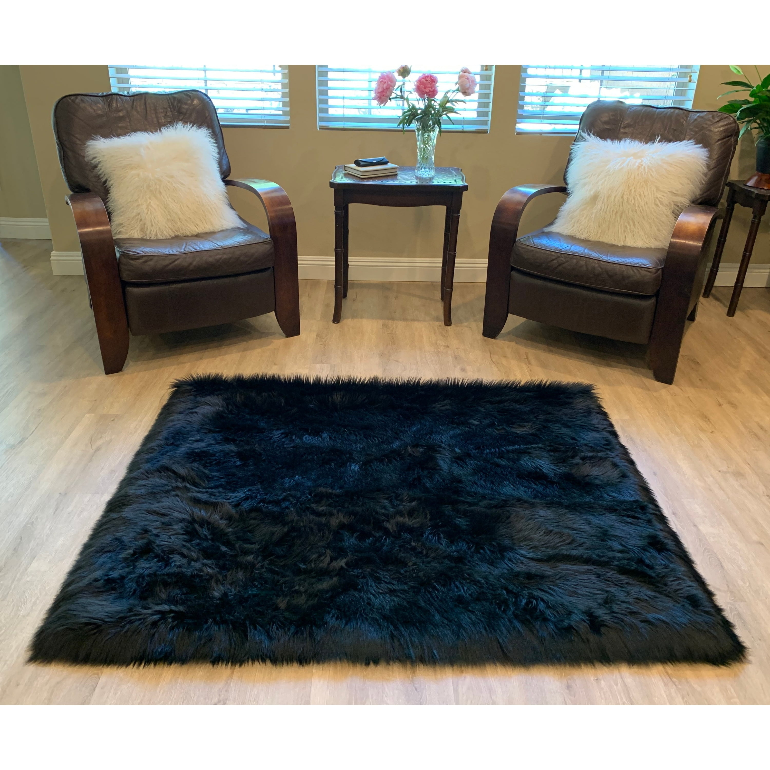 Spectrum Rugs Legacy Home Faux Sheepskin Square Shag Area Rug Onyx 3' x ...