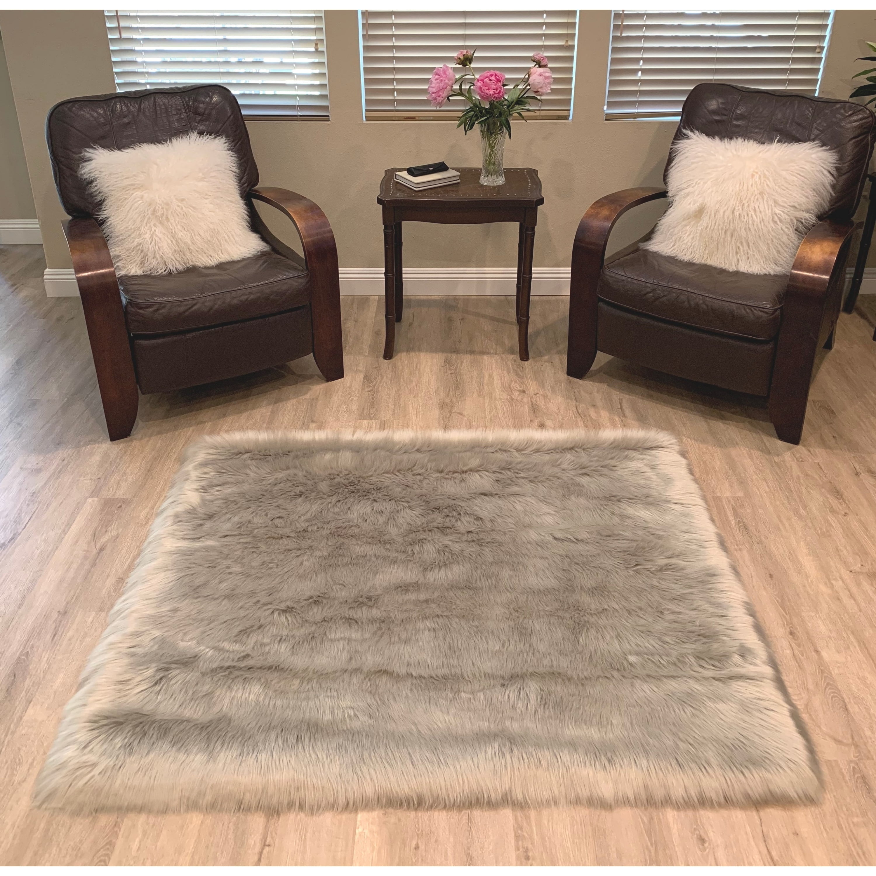 Spectrum Rugs Legacy Home Faux Sheepskin Square Shag Area Rug Sable 5 ...