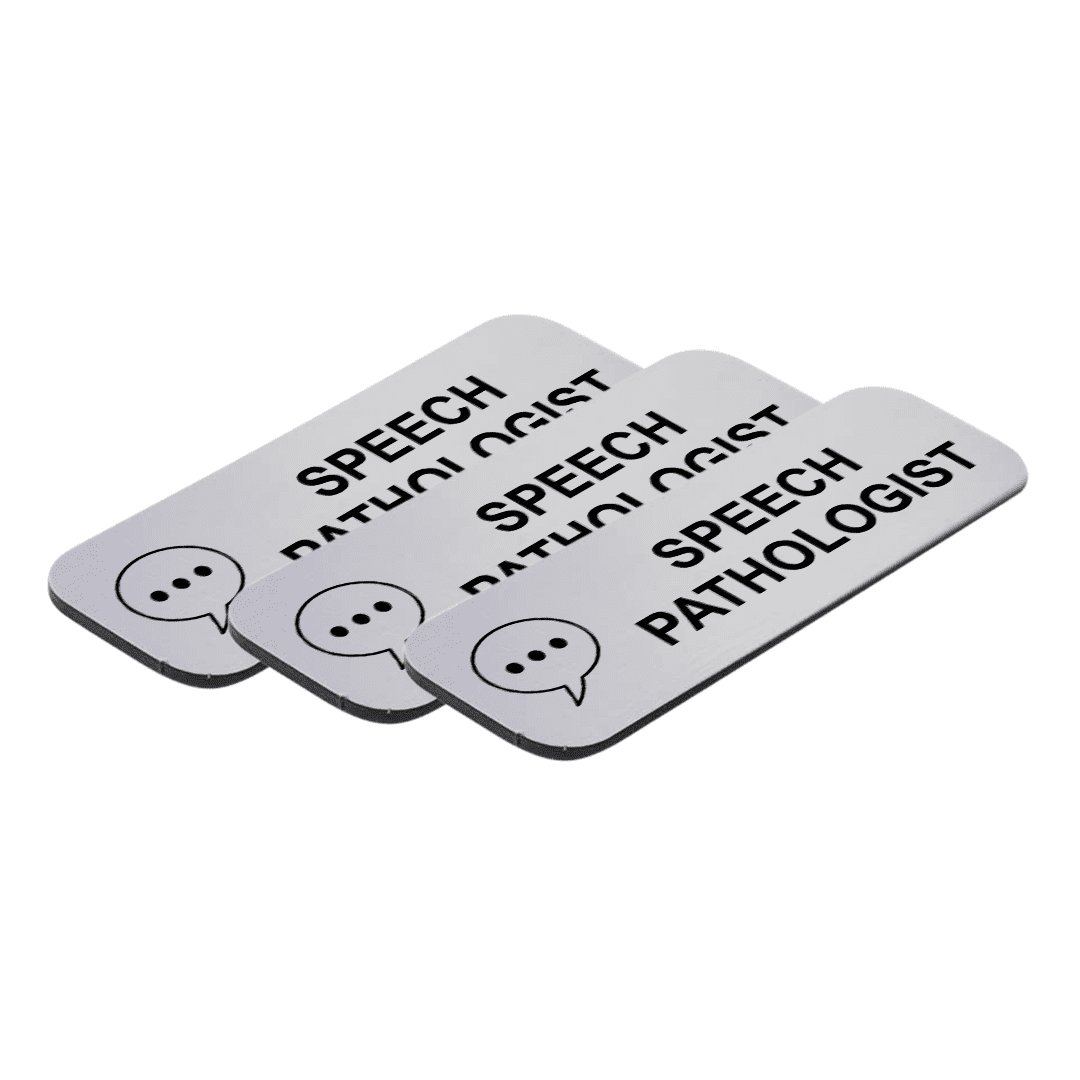 Speech Bubble, Speech Pathologist 1" x 3" Name Tag/Badge, Silver, (3 ...
