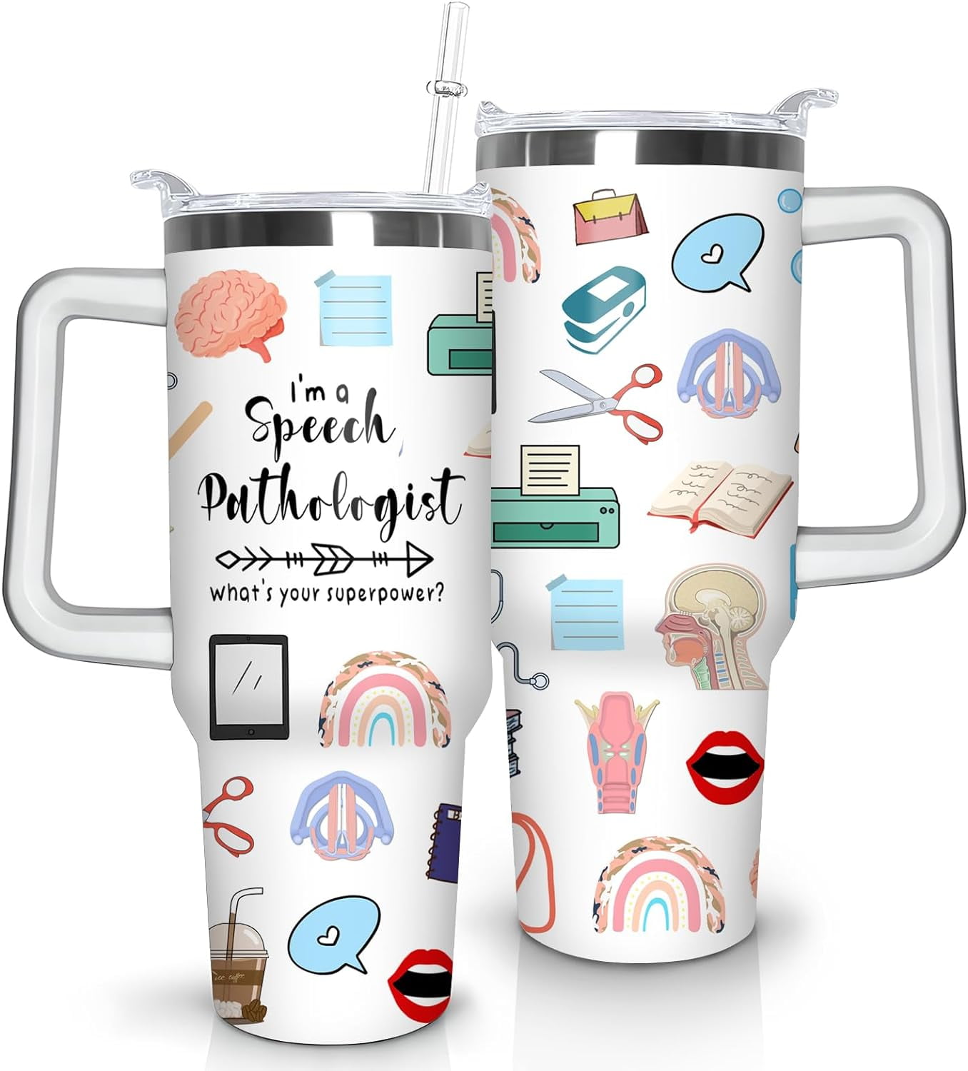 Speech Therapy 40 oz Tumbler with Handle SLP Travel Coffee Mug Cup ...
