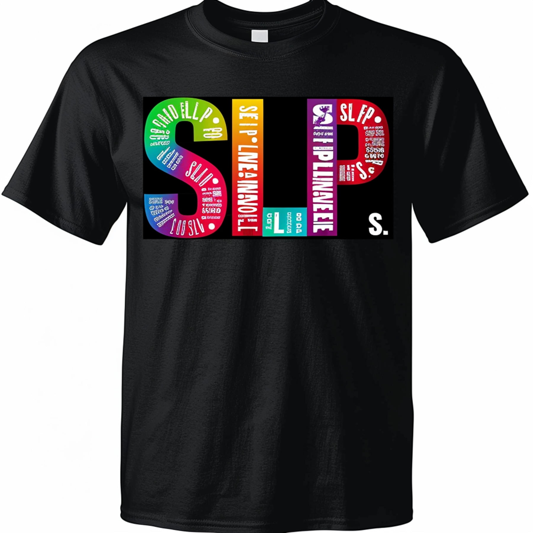 Speech and Language Inspired Black T Shirt with Colorful Typography ...