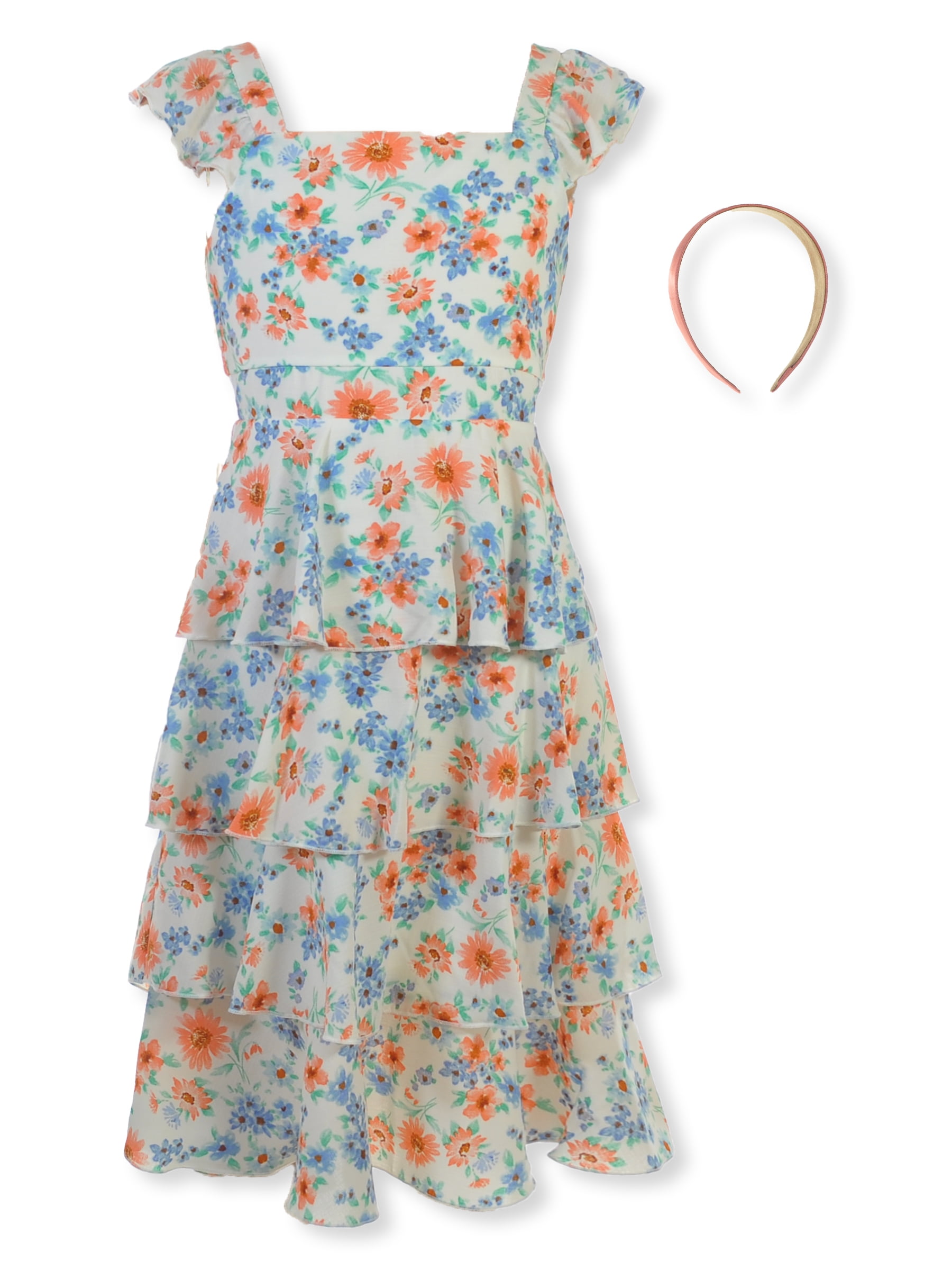 Speechless Girls' 2-Piece Dress Headband Set Outfit - ivory/blue, 7 ...