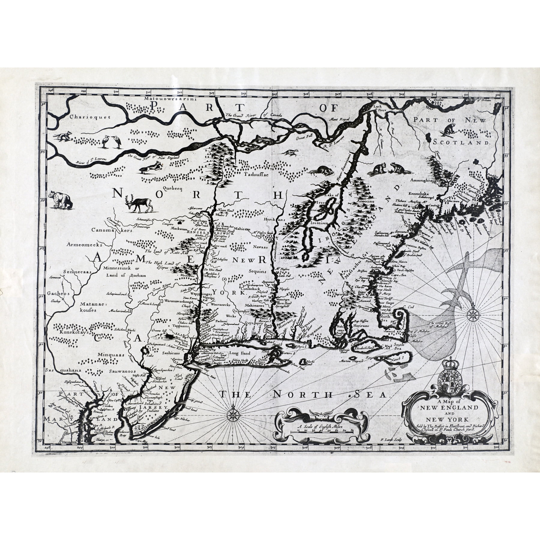Speed 1676 Map New England York Jersey USA Extra Large XL Wall Art ...